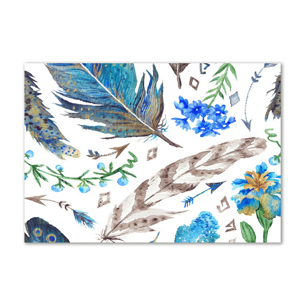 BohoLiving Federn und Blumen - Kunstdrucke auf Leinwand - Wrapped Canvas | Wayfair.de